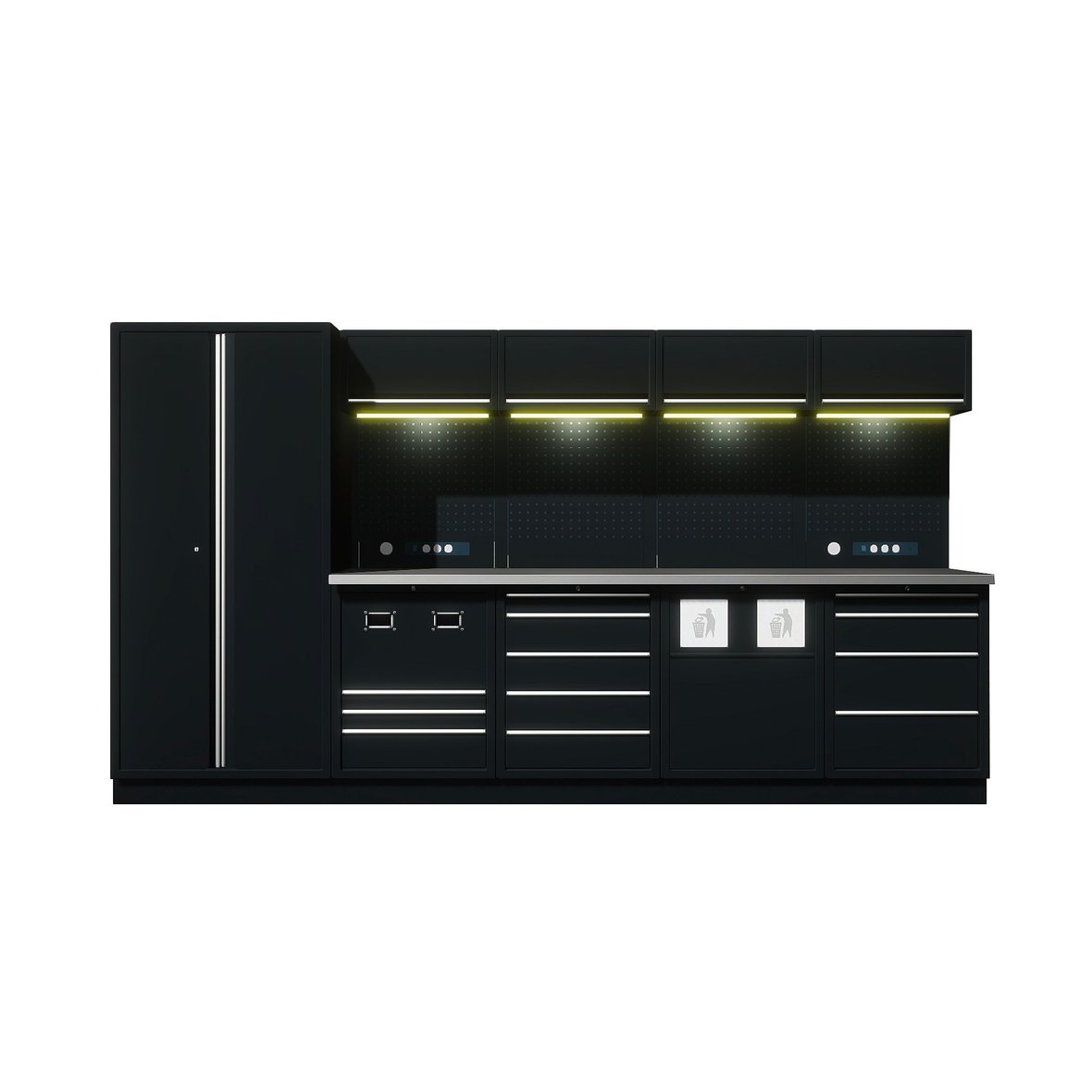 Verkstedinnredning, 2000x3635x550 mm, svart med rustfri plate | Cowab.no