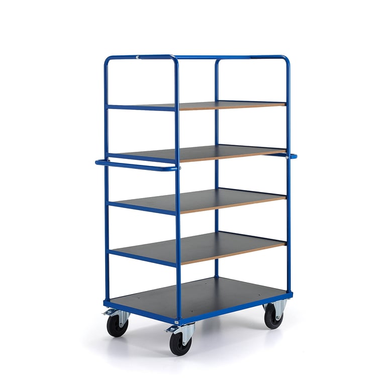 Hyllvagn, 5 hyllplan, 1200x800x1800 mm, 500 kg, med broms | Cowab.se