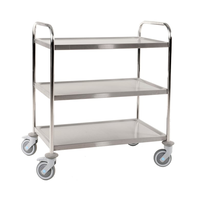 Rostfri hyllvagn, 3 hyllplan, 910x590x965 mm, max last 100 kg | Cowab.se